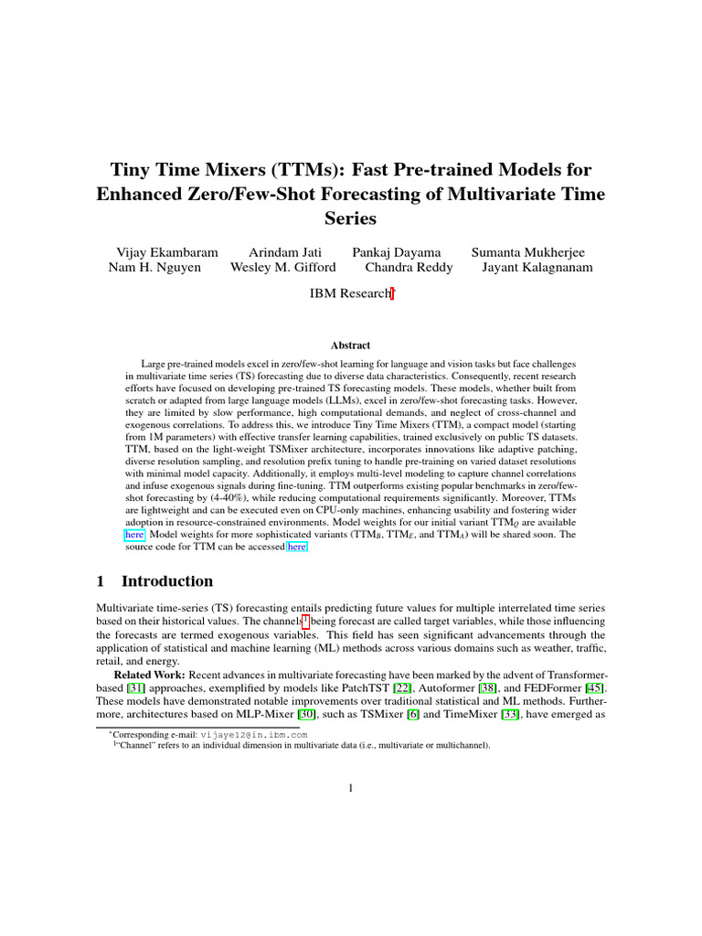 【2024】【Forecasting】Tiny Time Mixers (TTMs) - Fast Pre-trained Models ...