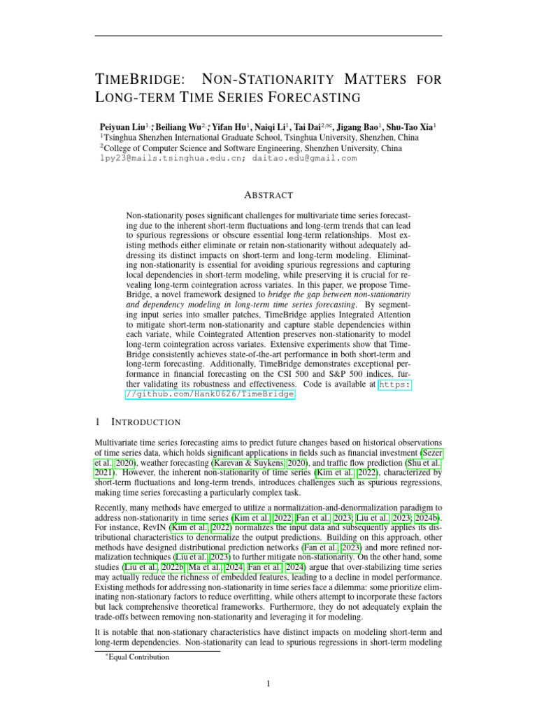【2024】【Forecasting】【TimeBridge】TimeBridge- Non-Stationarity Matters for ...