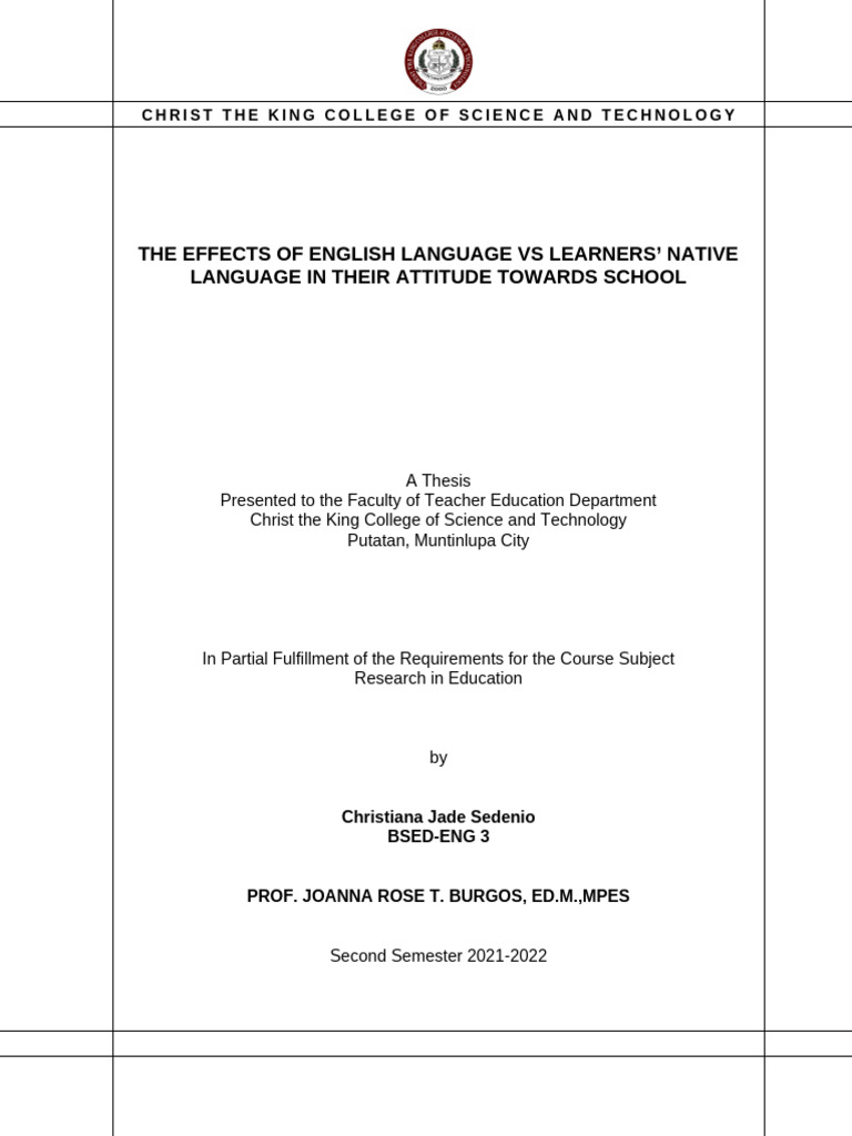 Chapter 1-3 W7 Sedenio Bsed-Eng 3 | PDF | Survey Methodology | Attitude (Psychology)