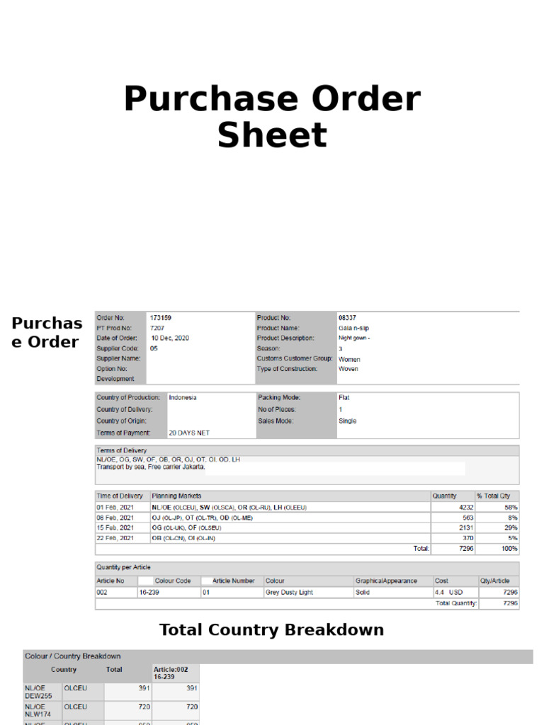 Purchase Order Sheet | PDF