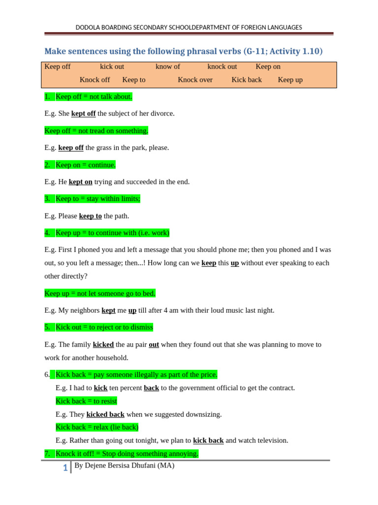 Phrasal Verbs in Sentences | PDF | Chess Theory | Chess