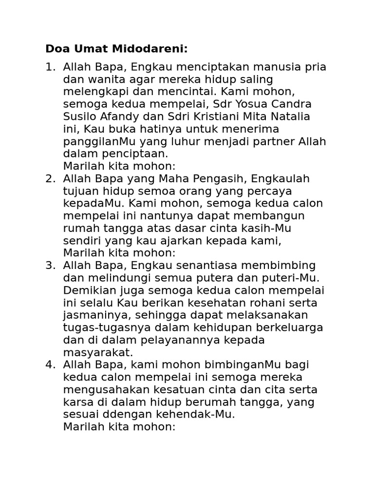Doa Umat Midodareni untuk Mempelai | PDF