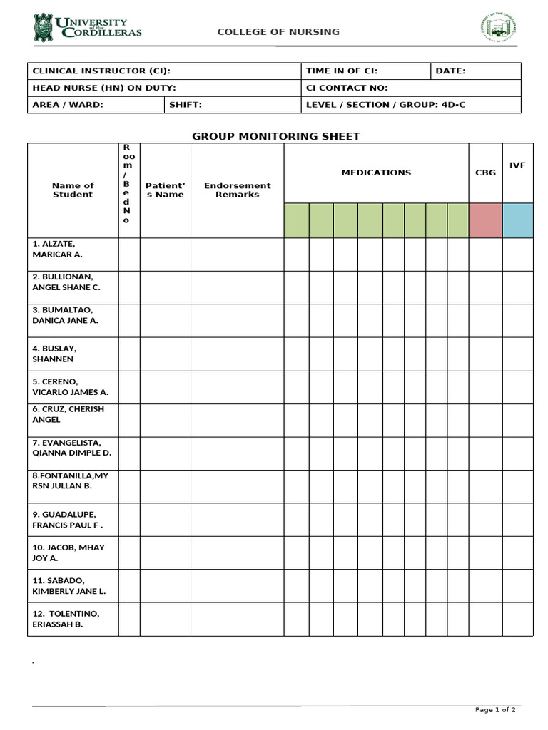 4d C Leader Monitoring Sheet | PDF