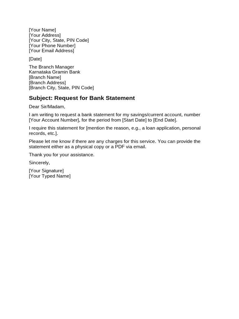 Bank Statement Request Letter | PDF