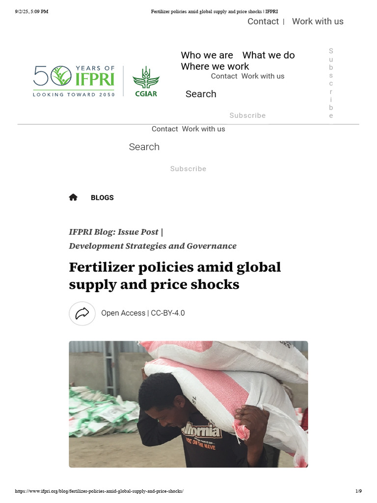Fertilizer Policies Amid Global Supply and Price Shocks - IFPRI | PDF ...
