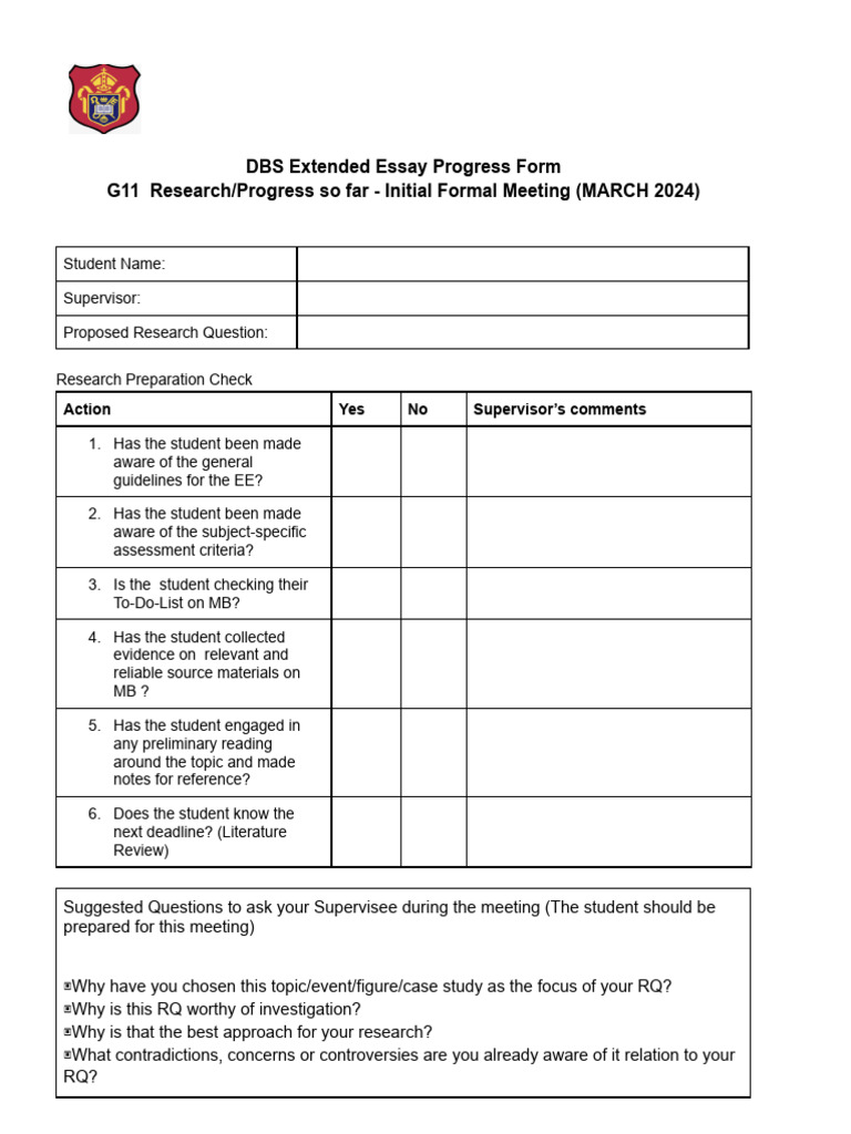 G11Extended Essay Progress Form | PDF