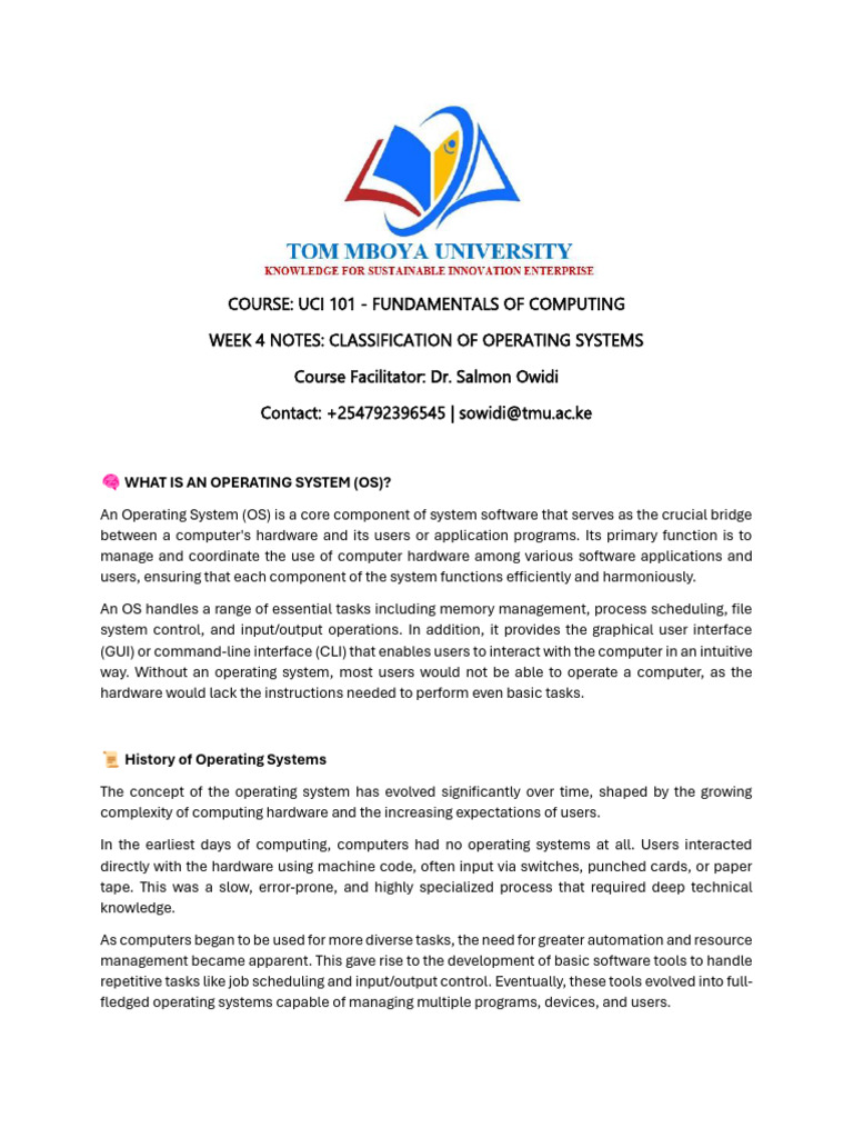 Week 4 Classification of Operating Systems | PDF | Operating System ...