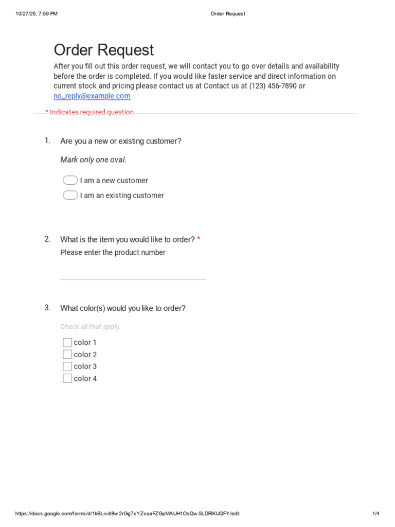 Order Request Form for Customers | PDF