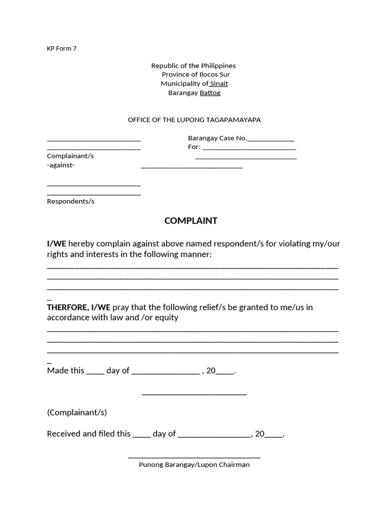 KP Form 7 Complaint | PDF