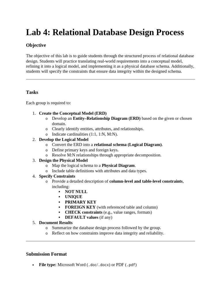 Lab 4 Relational Database Design Process | PDF