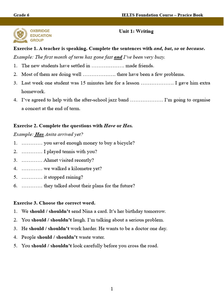 G6 Practice Book Unit 1 Writing | PDF