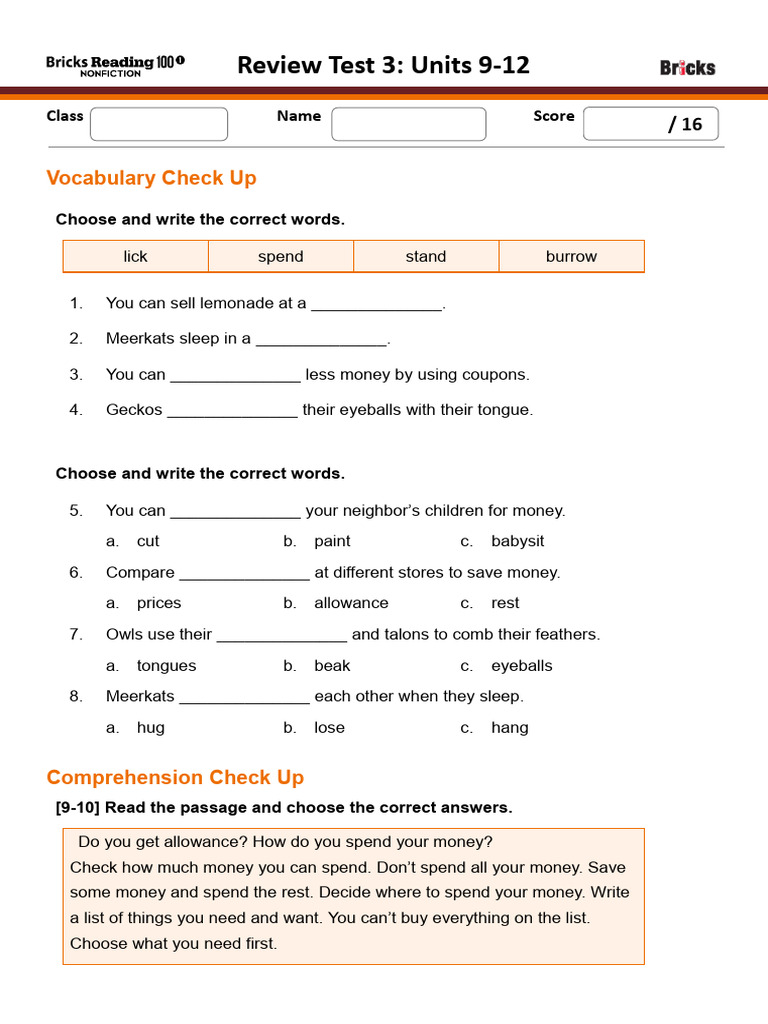 Vocabulary and Comprehension Test | PDF