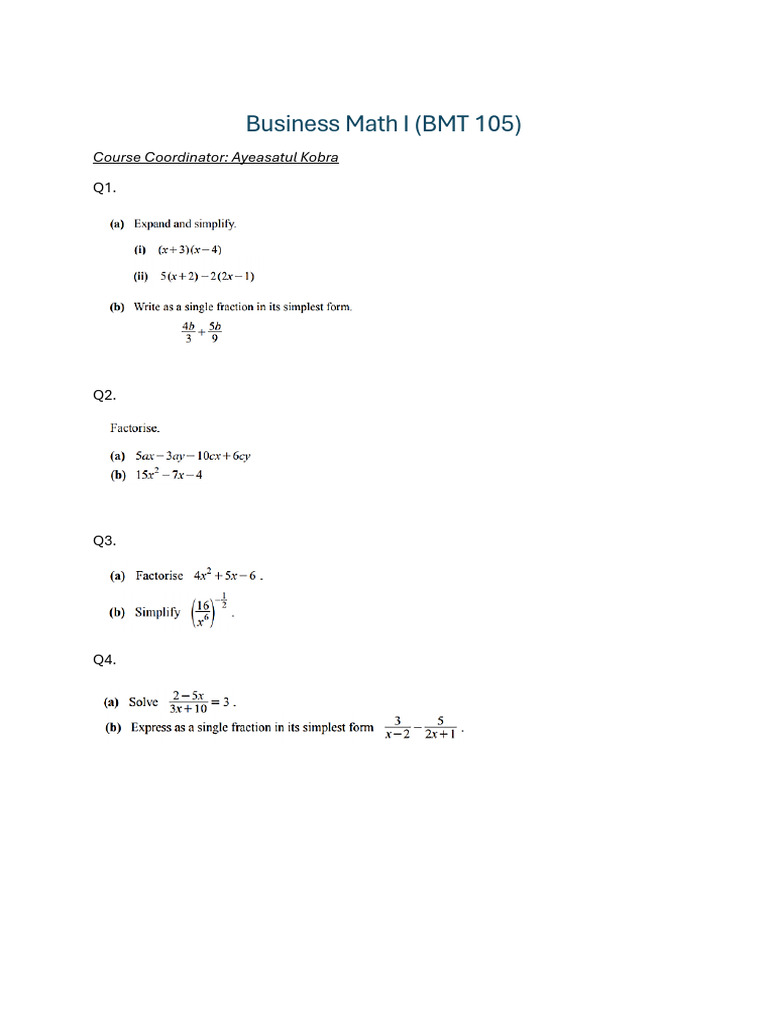 Business Math I Course Overview | PDF