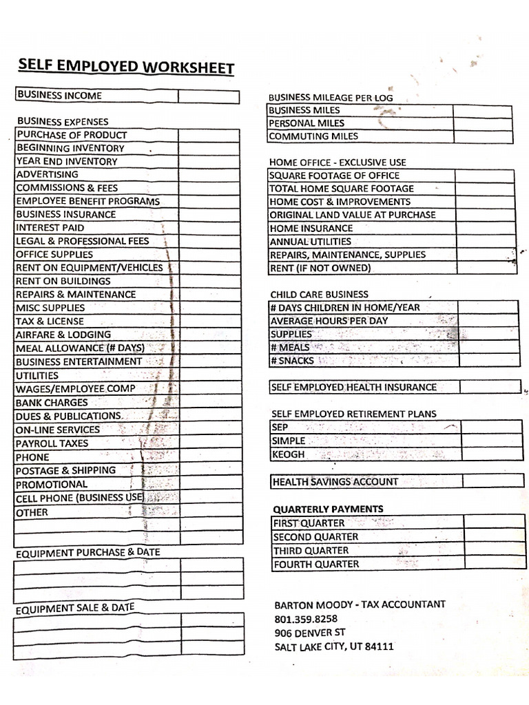 Self Employed Worksheet | PDF
