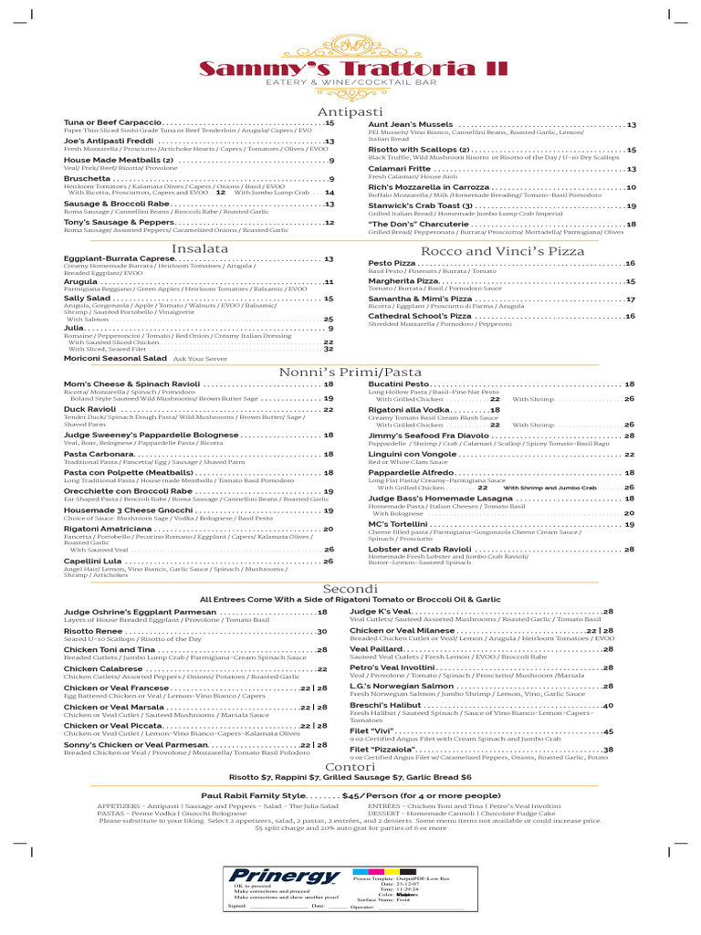 Sammy's Trattoria II Menu PROOF 2-5 | PDF | Pesto | Pasta