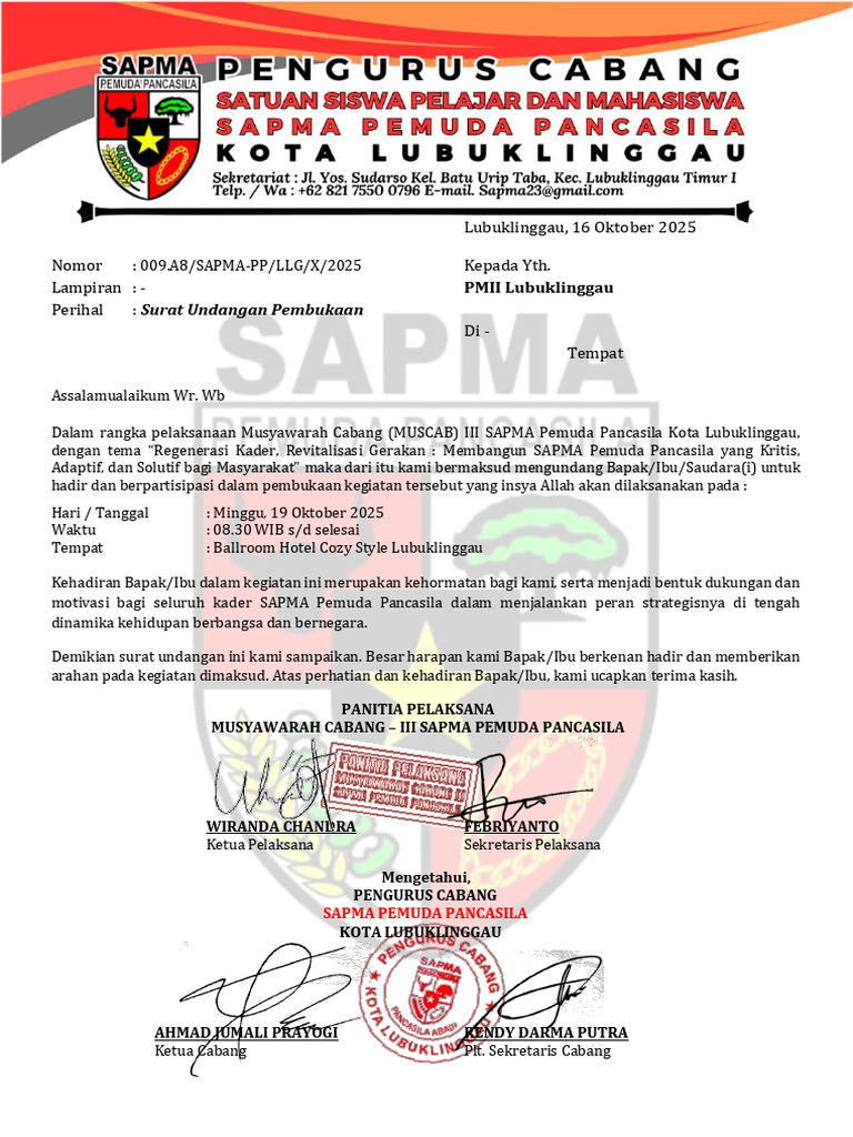 Undangan MUSCAB III SAPMA Lubuklinggau | PDF