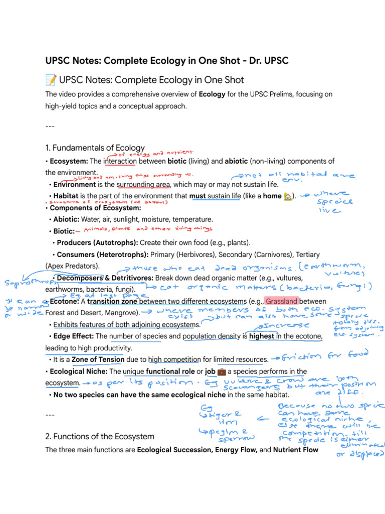 UPSC Ecology Notes: Key Concepts Explained | PDF | Ecosystem | Ecology