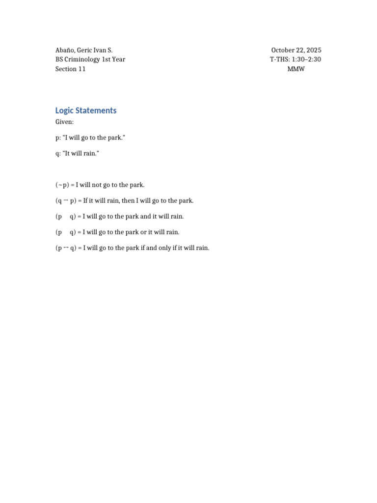 Logic Assignment Abaño Geric Ivan S | PDF