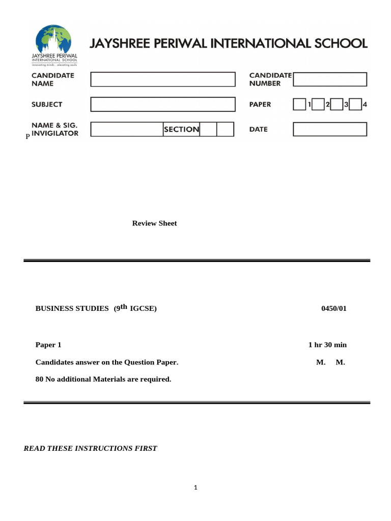 Grade - 9 - 1st Semester B.ST Paper - 1 Review Sheet - 25 - MS | PDF ...