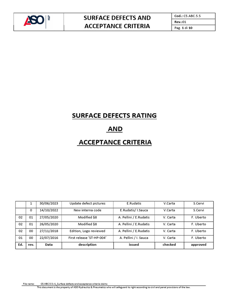 C5.ABC.5.5.r1 - Surface Defects and Acceptance Criteria Claims | PDF