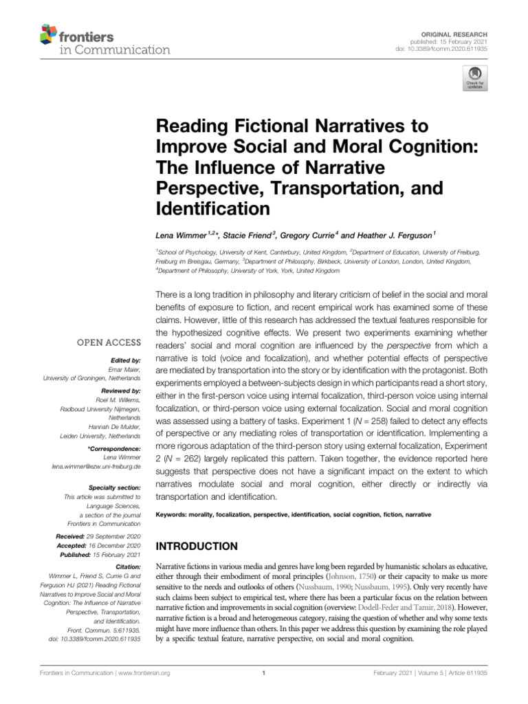 2021 Reading Fictional Narratives To Improve Social and Moral Cognition ...