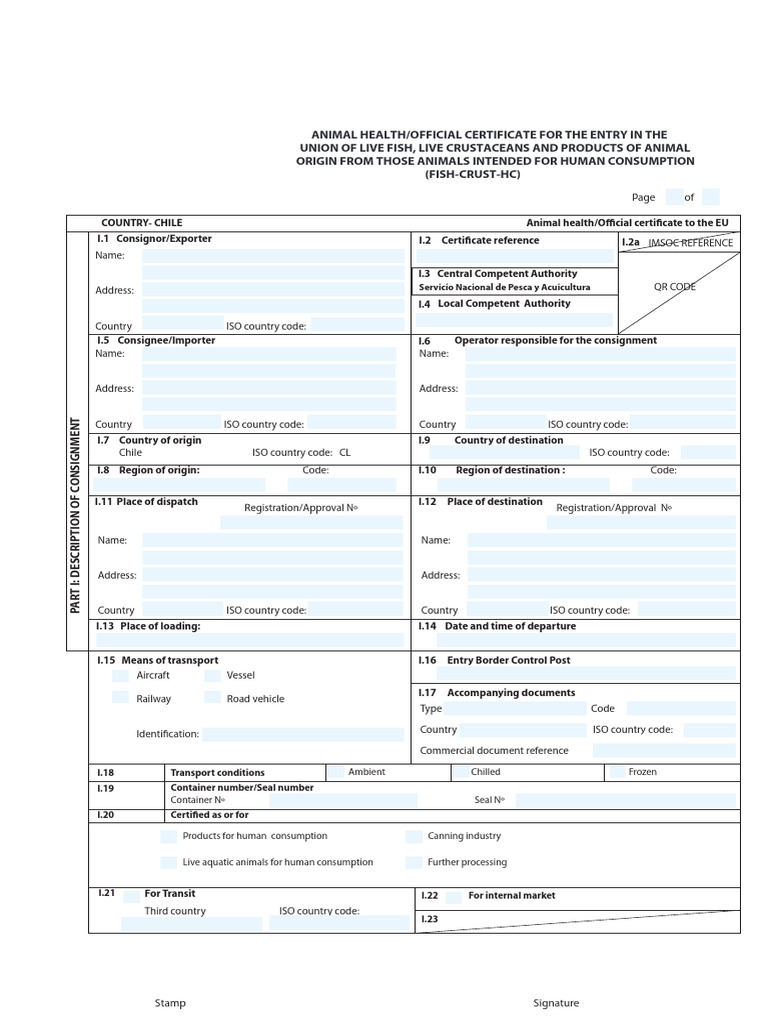 Chile Animal Health Certificate for Fish | PDF | Infection