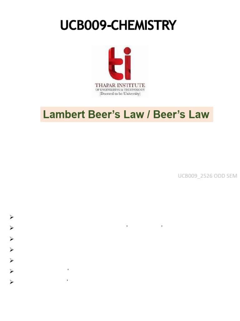 Understanding Lambert-Beer's Law in Chemistry | PDF | Absorbance ...