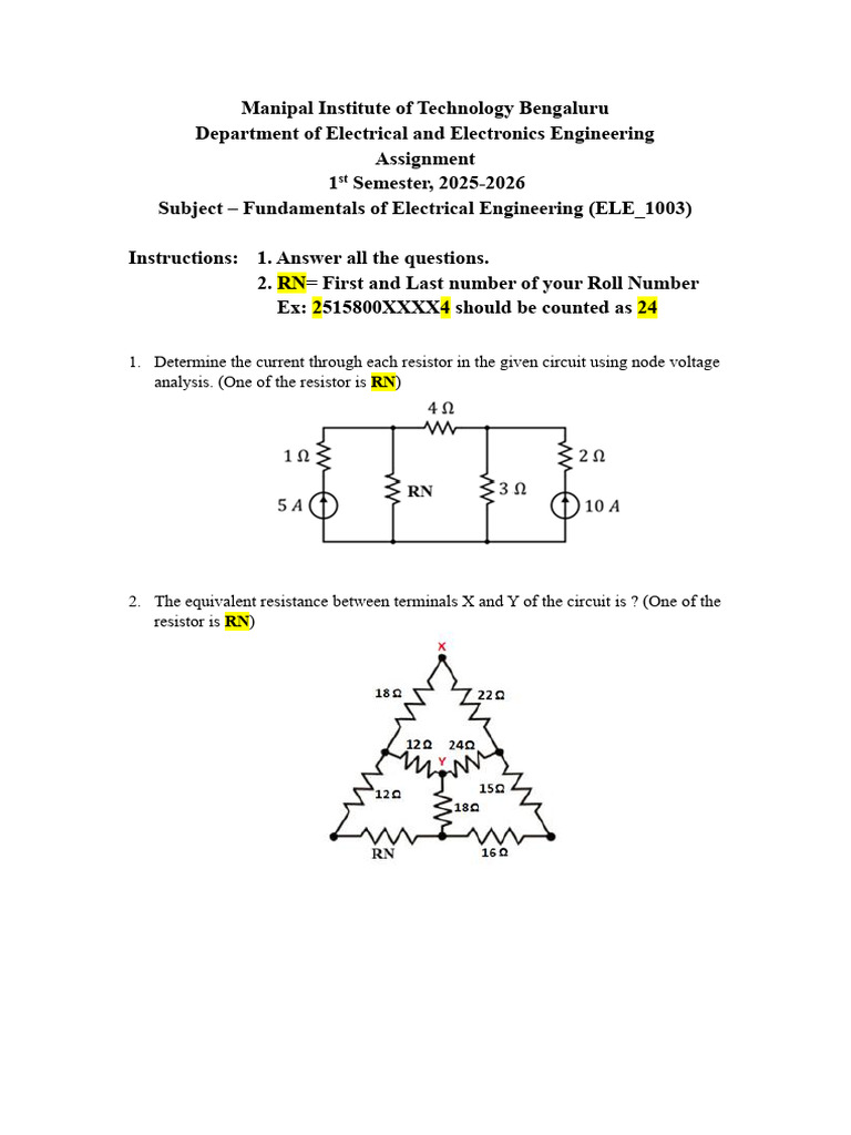 Electrical Engineering Assignment 2025-26 | PDF | Ac Power | Resistor