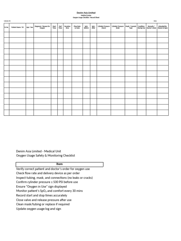 Oxygen Usage Checklist for Patients | PDF