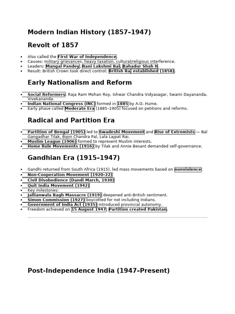Key Events in Modern Indian History | PDF | Indian National Congress ...