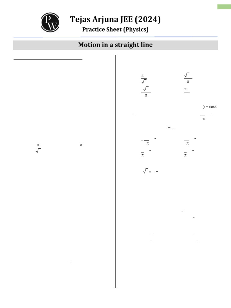 Motion in A Straight Line - Practice Sheet | PDF | Speed | Acceleration