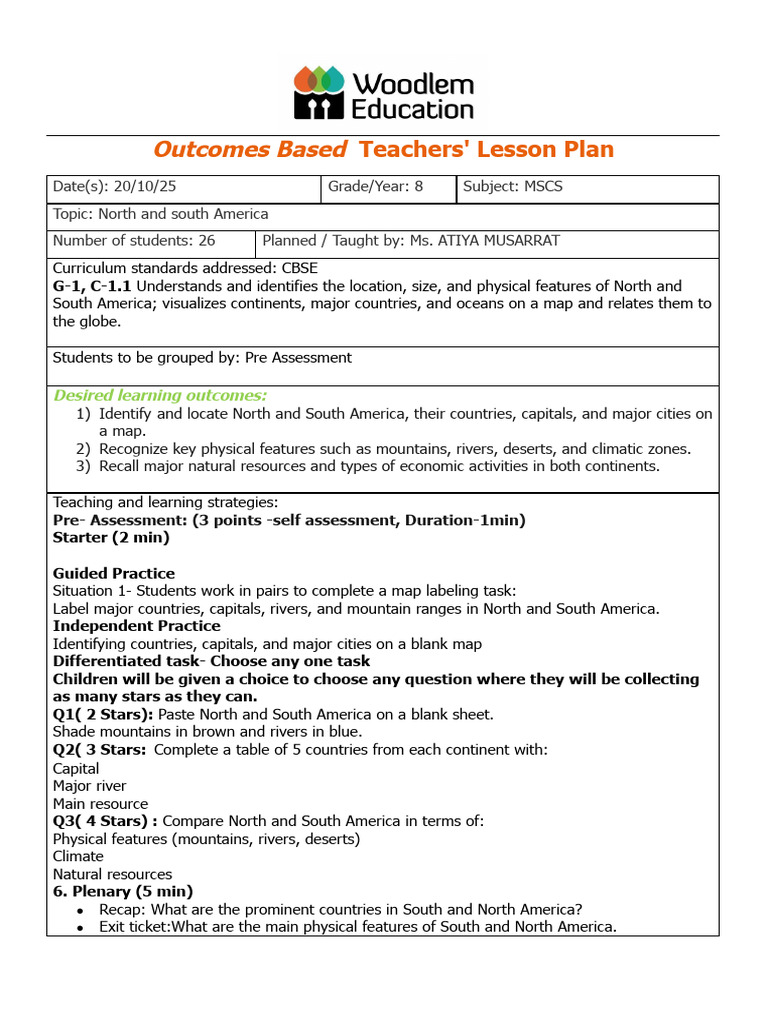 GR 8 MSCS LP North and South America | PDF | Learning | Lesson Plan