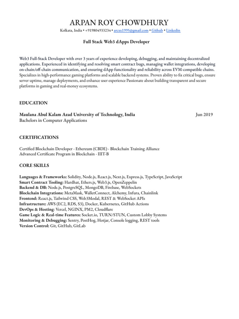 Arpan Roy Chowdhury - Full Stack Developer | PDF | Postgre Sql | Computer Science