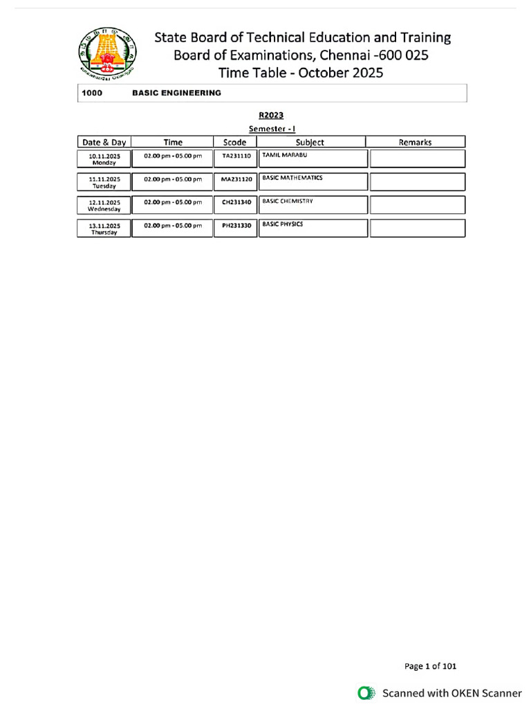 CSE Department of Board Exam Time Table | PDF