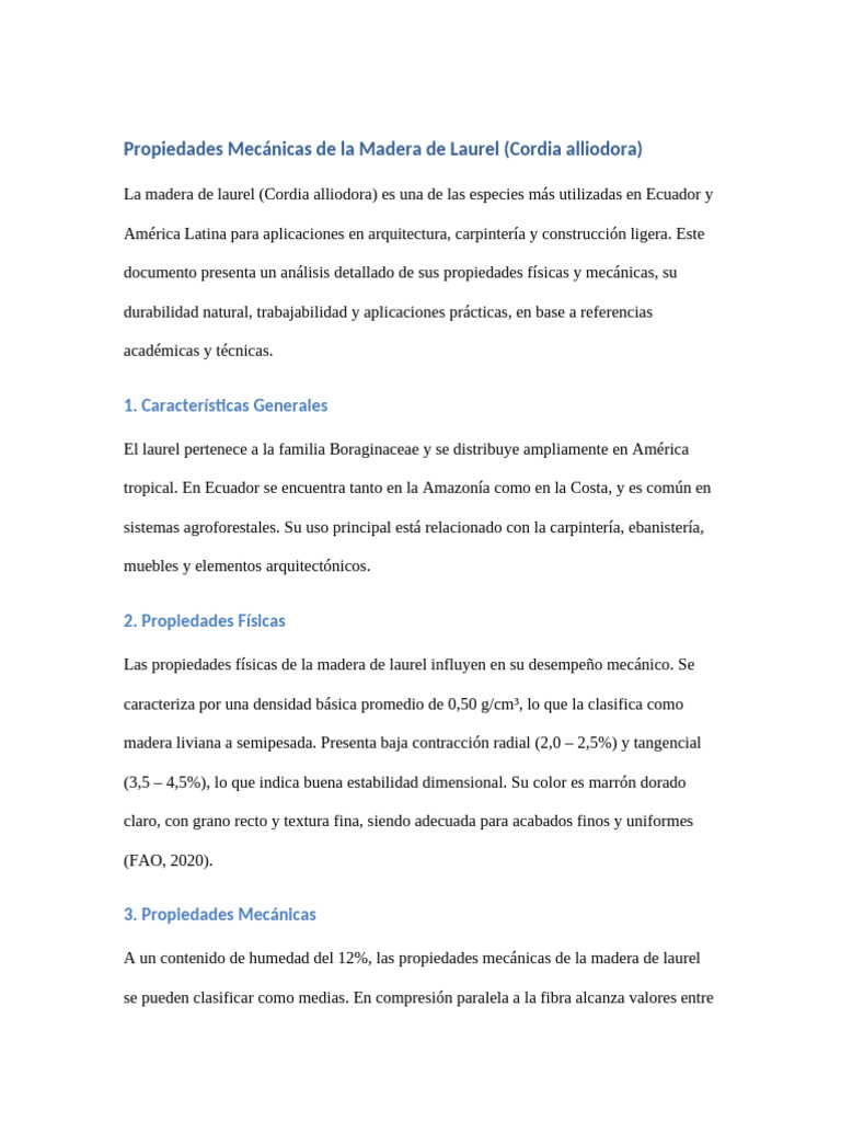 Propiedades de la Madera de Laurel | PDF | Madera