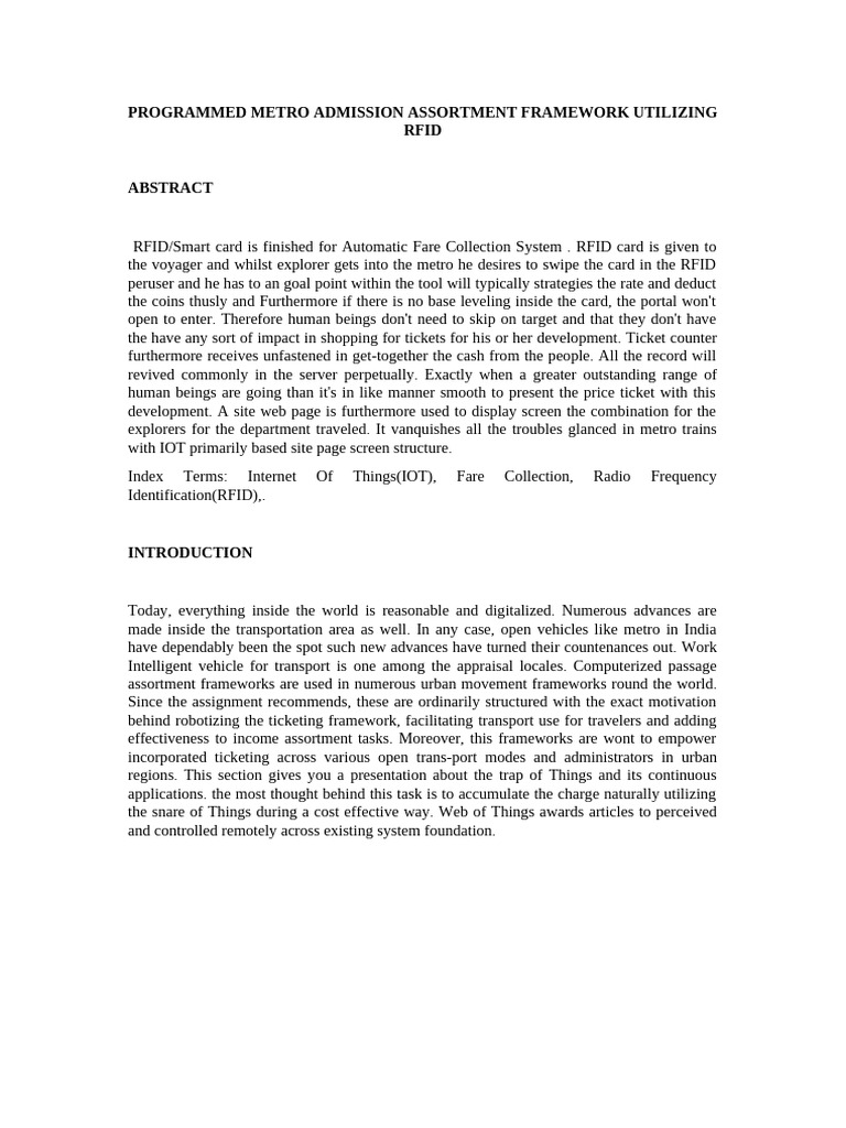 Automatic Metro Fare Collection System Using Rfid | PDF | Internet Of ...