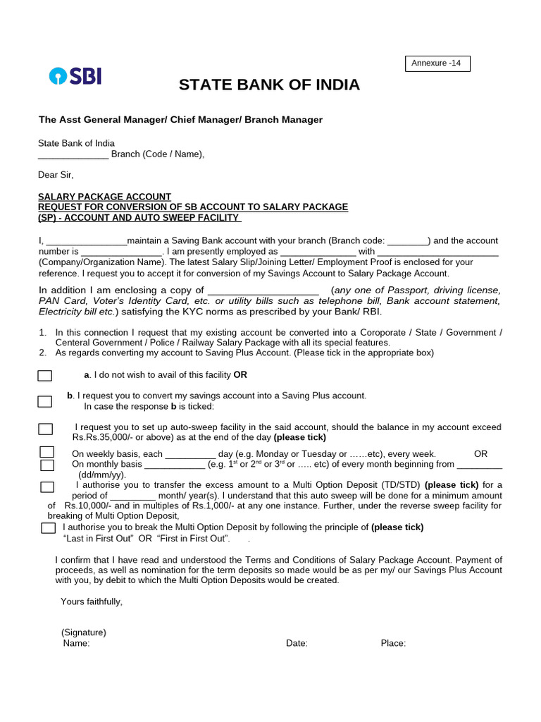 Conversion Form Salary Pacakage Sbi | PDF | Banking | Financial Services