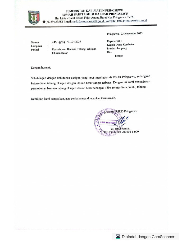 Surat Permohonan Tabung Oksigen | PDF