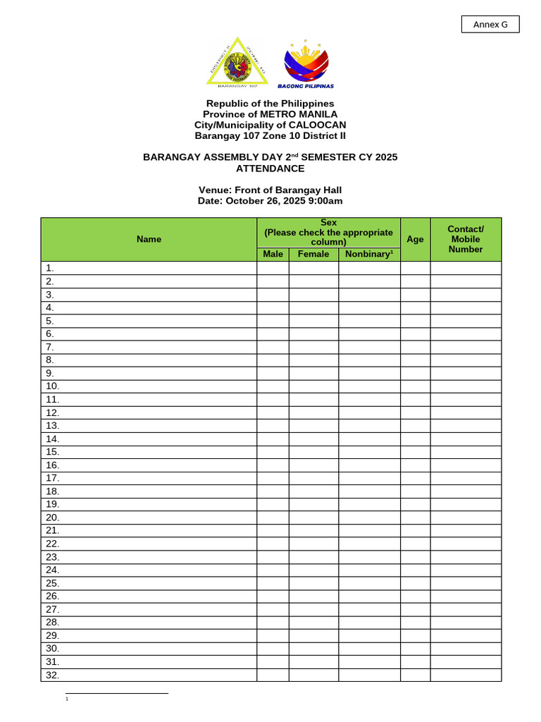 Barangay Assembly Attendance 2025 | PDF