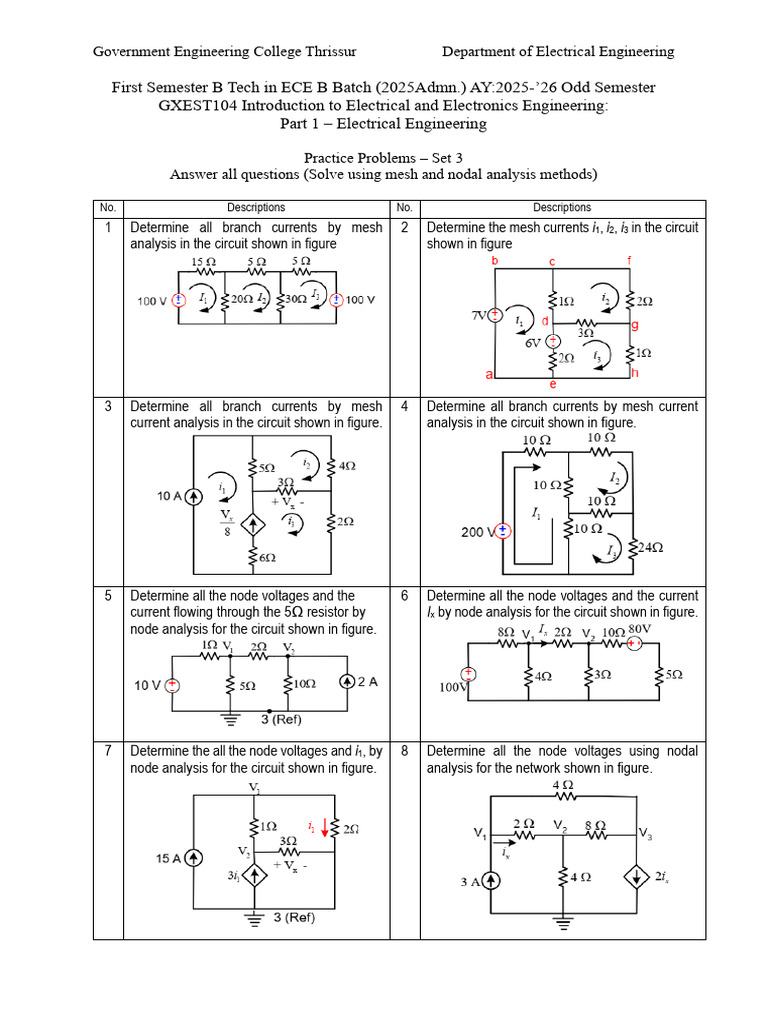 Practice Problems - Set 3 - Nodal and Mesh Methods | PDF