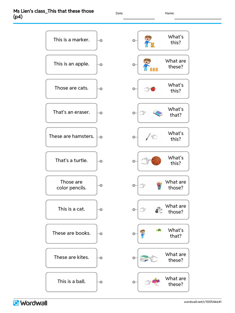 Ms Liens Classthis That These Those p4 Match Up Line Drawing | PDF