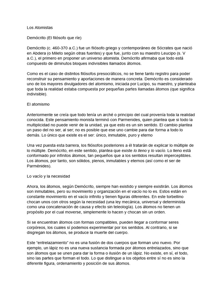 Los Atomistas - Documentos de Google | PDF | Metafísica