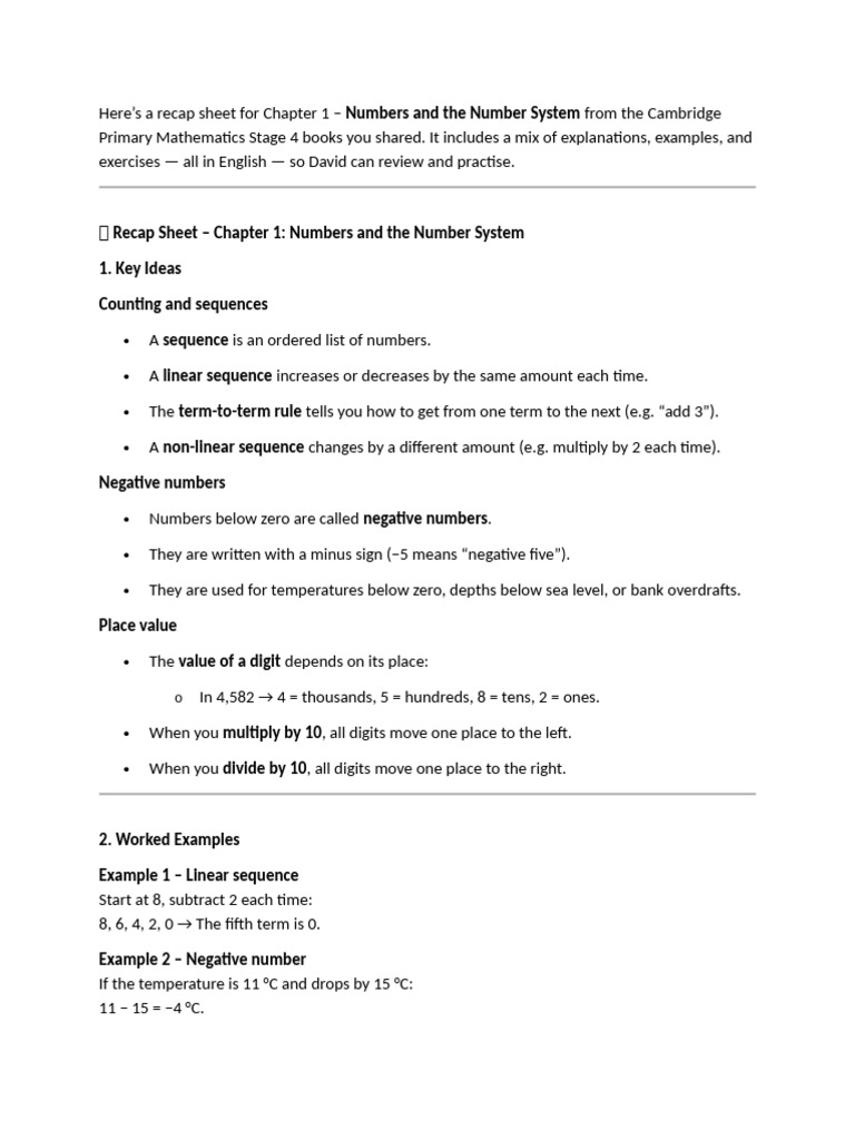 Chapter 1 Recap: Numbers & Number System | PDF