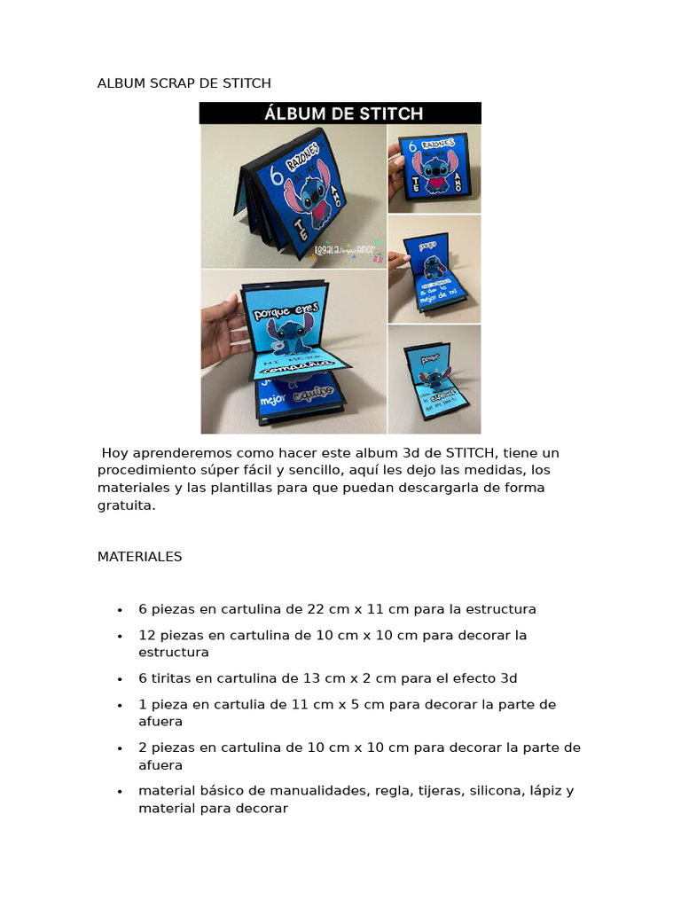Álbum 3D de Stitch: Guía y Plantillas | PDF