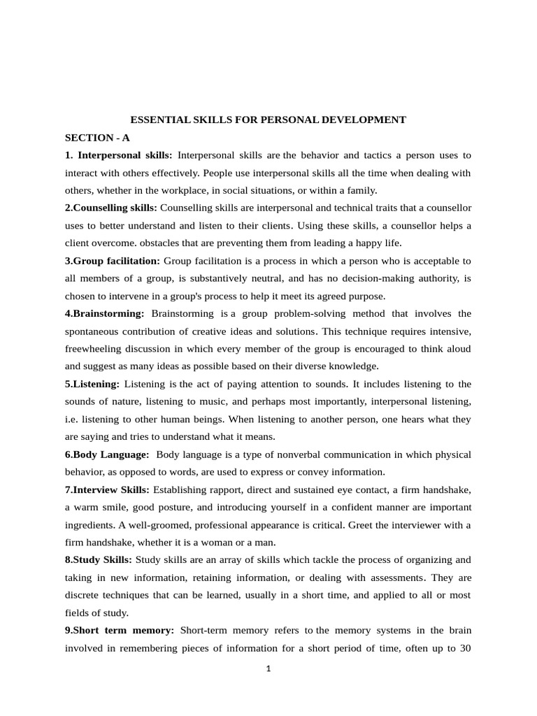 Essential Skills for Personal Growth | PDF | Attention | Communication