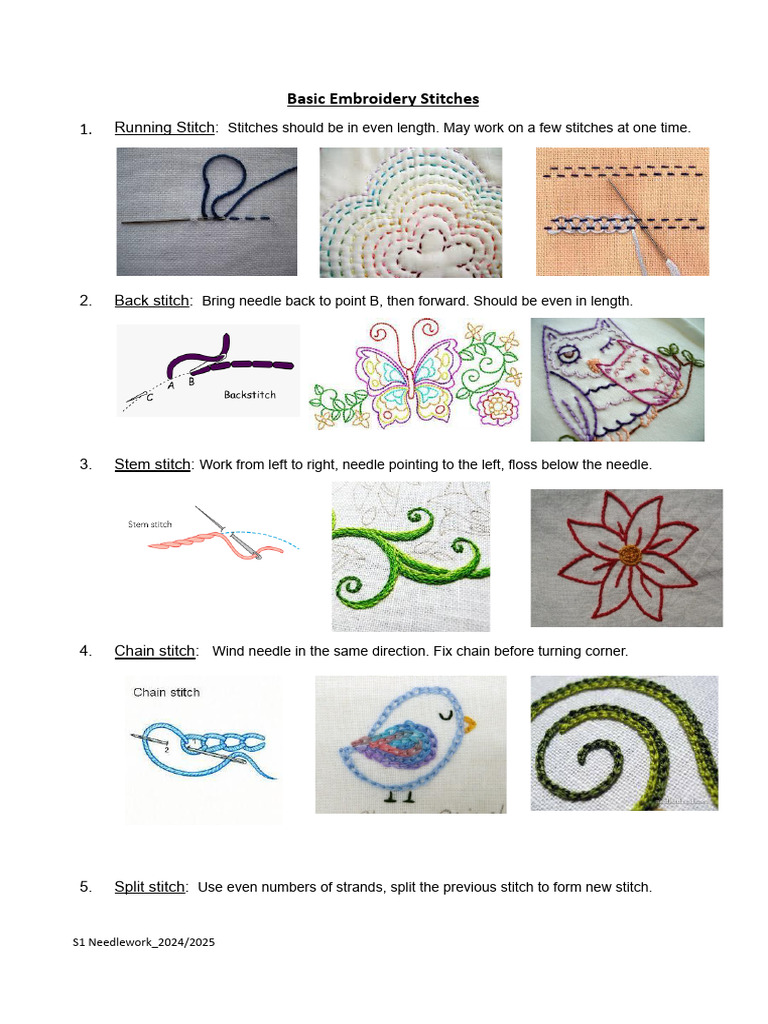 Basic Embroidery Stitch - Handout | PDF