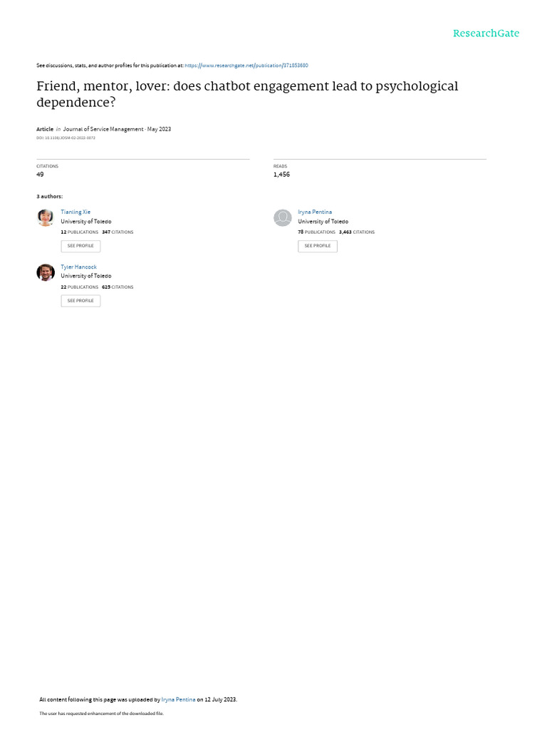 Friend, Mentor, Lover: Does Chatbot Engagement Lead To Psychological ...