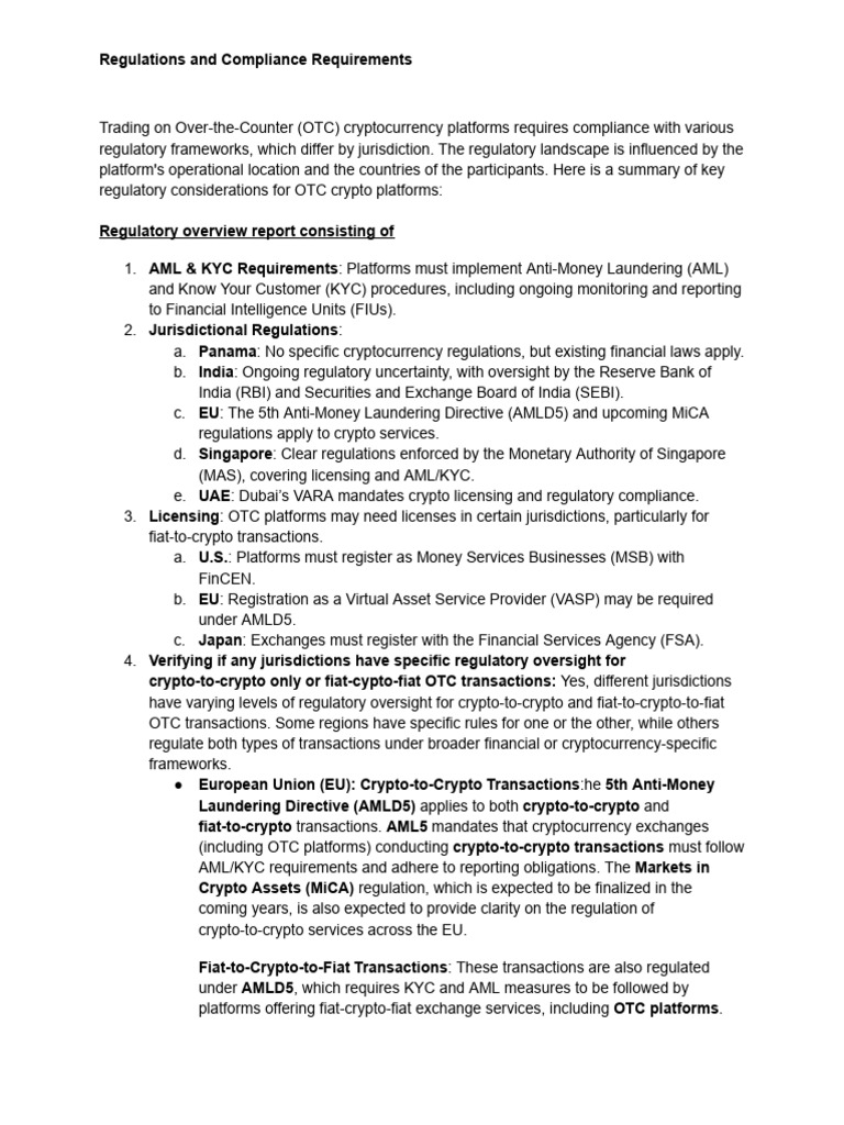 OTC Crypto Compliance Regulations Guide | PDF | Regulatory Compliance ...