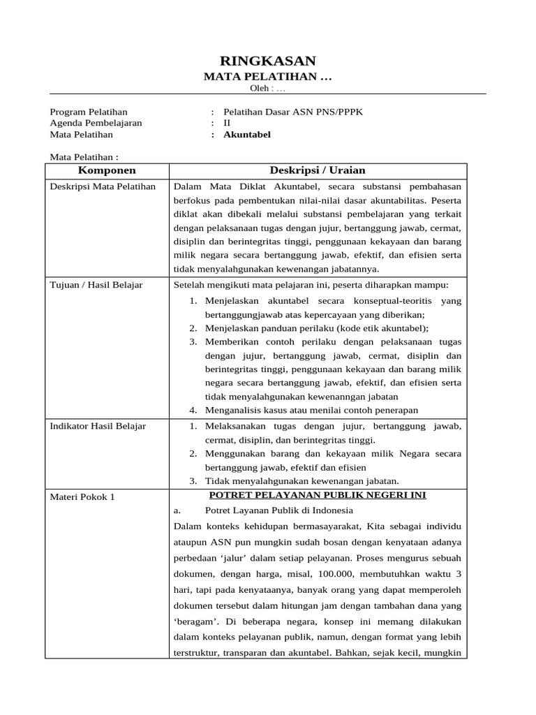 Pelatihan Akuntabilitas ASN PNS/PPPK | PDF