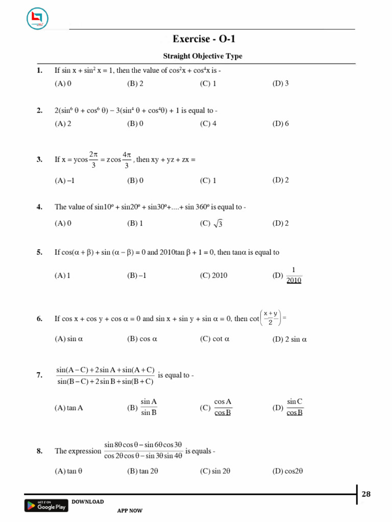 Sheet - 01 - Trigonometric (Phase-01) | PDF | Elementary Mathematics ...